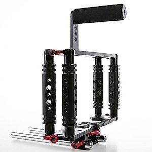 TK-3 Aluminum DSLR Camera Cage Kit for Canon 5D mark II 7D 70D 60D w/15mm Rod RIG, 1/4-20 threaded mounting points and 3/8" sized female threads for LCD monitor and other camera accessories