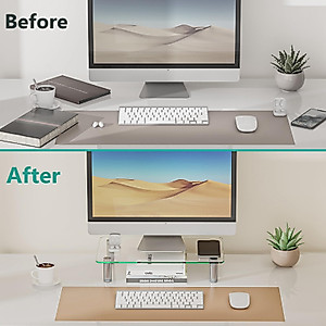 WALI Rectangular Tempered Glass Monitor Riser Desktop Stand Height Adjustable Table Top for Flat Screen LCD LED TV, Laptop, Notebook, Display (GTT001), 16 X 10 inch, Clear