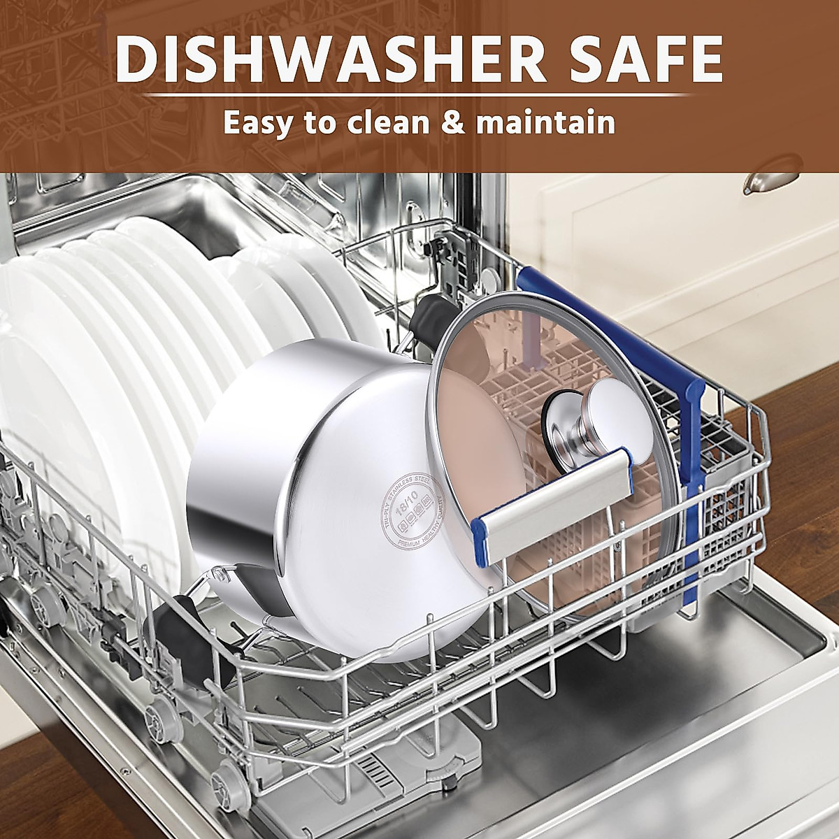 E-far 5-Qt Stockpot, 3-Ply Stainless Steel Stock Pot with Glass Lid & Stay-Cool Handles for Cooking Simmering Soup Stew, Heavy Duty Cookware Works w/Induction, Non-toxic & Dishwasher Safe