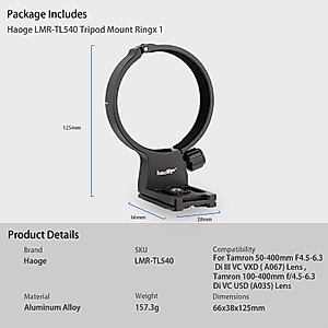 Haoge LMR-TL540 Lens Collar for Tamron 50-400mm A067,100-400mm f/4.5-6.3 Di VC USD A035 Lens Built-in Arca Type Quick Release Plate Replace Tamron A035TM