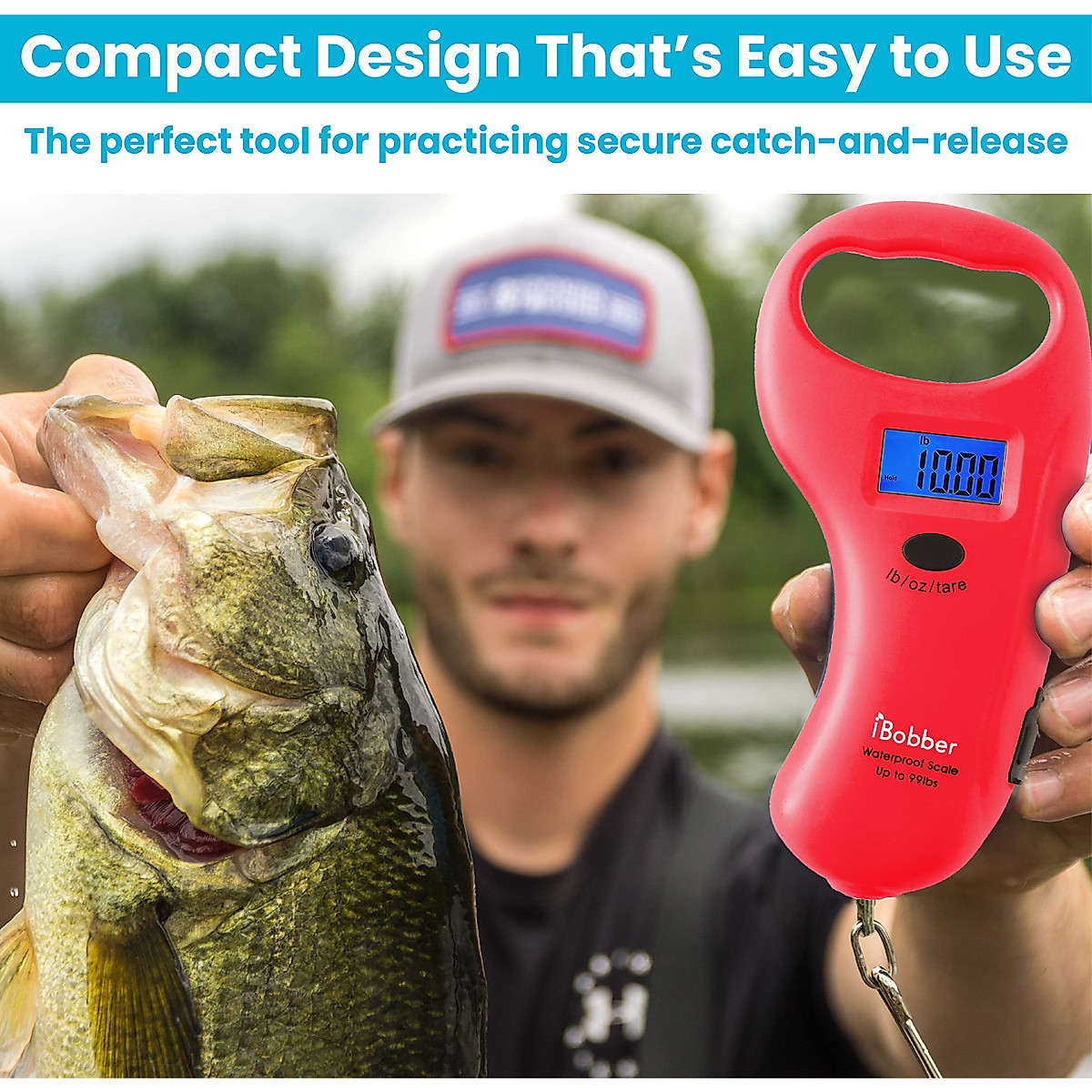 iBobber Waterproof and Floating Digital Fish Scale IP68 Rating, Weights up to 99 LB or 45 KG, Incredibly Simple to Use, Comes with Quick-Release Fish Gripper
