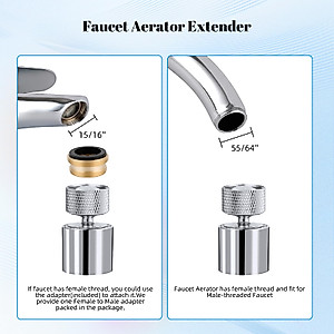 Hibbent Dual-function Metal Faucet Aerator, 2-Flow Big Angle Rotate Kitchen Sink Aerator 360 Degree Swivel Sink Sprayer Attachment, 55/64 Inch Female Thread, Chrome