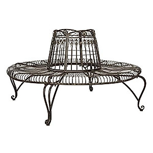 Safavieh PAT5019A Collection Abia Antique White Wrought Iron 50" Outdoor Tree Bench, Rustic Brown