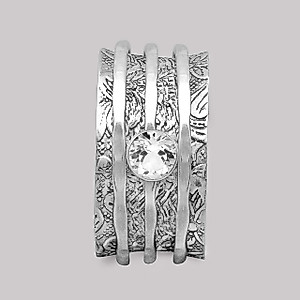 Spinner Ring !! Gemstone Meditation Ring, Anxiety Ring, Fidget Ring, Anti Stress Ring, Worry Band 925 Sterling Silver Band (7, white-topaz)