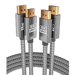 Itramax 8K 60Hz DisplayPort Cable 6.6FT (2-Pack),DP 1.4 Male Ultra High Speed Cord for Laptop/PC/TV/Gaming Monitor 6,HBR3 Bandwidth of 32.4Gbps,4K@144Hz,2K@165Hz,1080P@240Hz(DP 1.2 Compatible), Feet