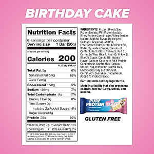 Pure Protein Bars, High Protein, Nutritious Snacks to Support Energy, Low Sugar, Gluten Free, Birthday Cake, 1.76 Ounce (Pack of 6)