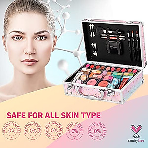 Hot Sugar Makeup Kit for Teenager Girls - Full Starter Cosmetics Set with Eye Shadow Lip Balm Blush Lip Gloss Brush Lip Pencil Eye Pencil and Mirror (Rainbow)