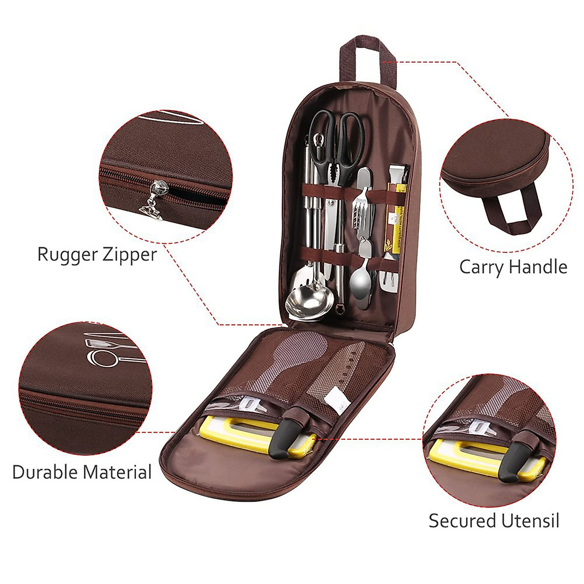 Jaugufiy Chef Knife Bag ，Camping Utensil Bag Portable Silverware Bag Travel Cookware Storage ，Knife Backpack and Waterproof Chef Bag，Tote Picnic BBQ Tableware Fork Spoon Chopsticks Organizer (Green)