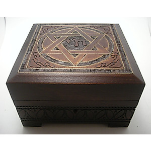 Star of David Wood Keepsake Box Judaica Handmade Box with Lock and key