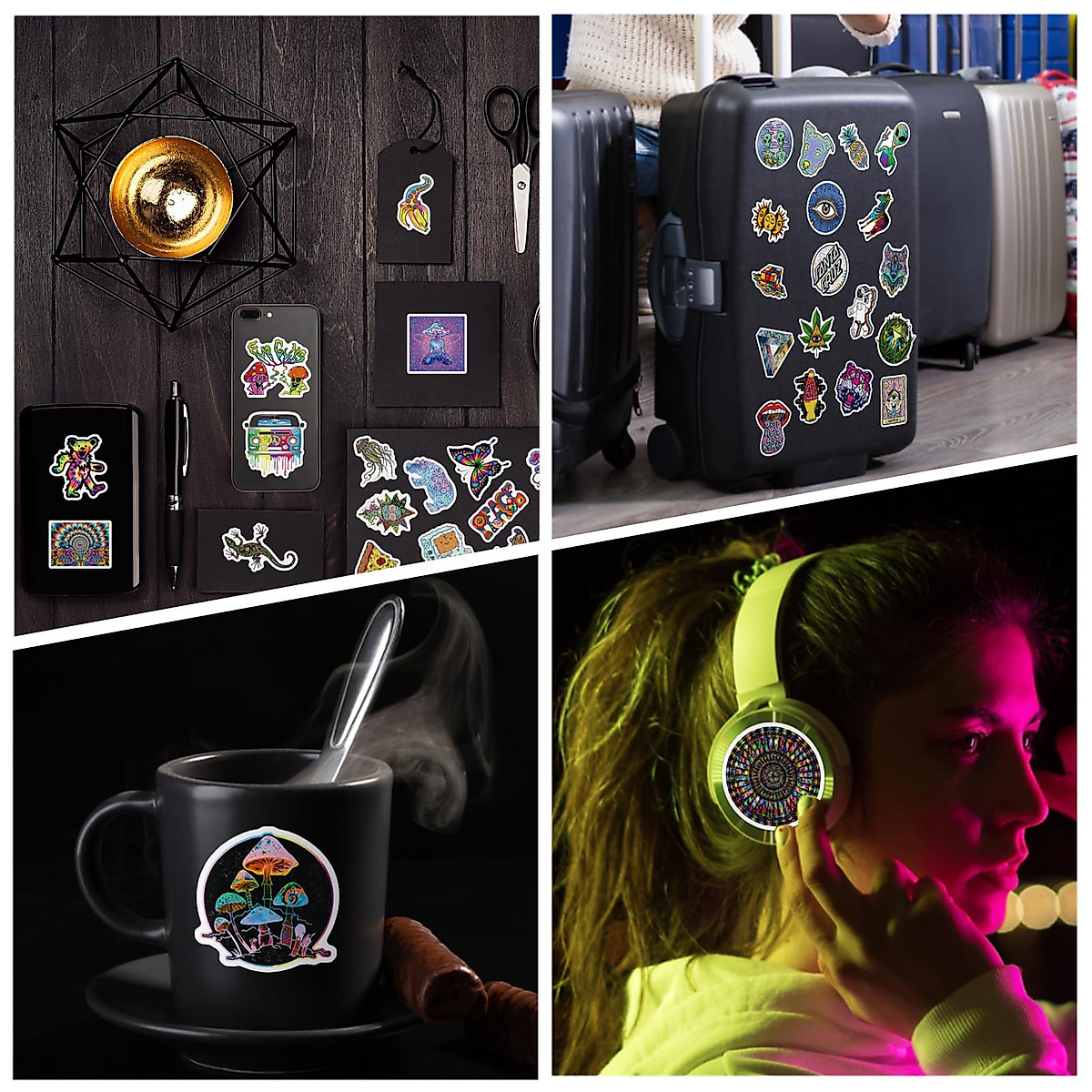 100Pcs Trippy Stickers, Psychedelic Stickers for Adults, Vinyl Waterproof Stickers for Water Bottles, Laptops Computers Skateboards Guitar Luggage Car, Cool Hippie Stickers for Adults and Teens