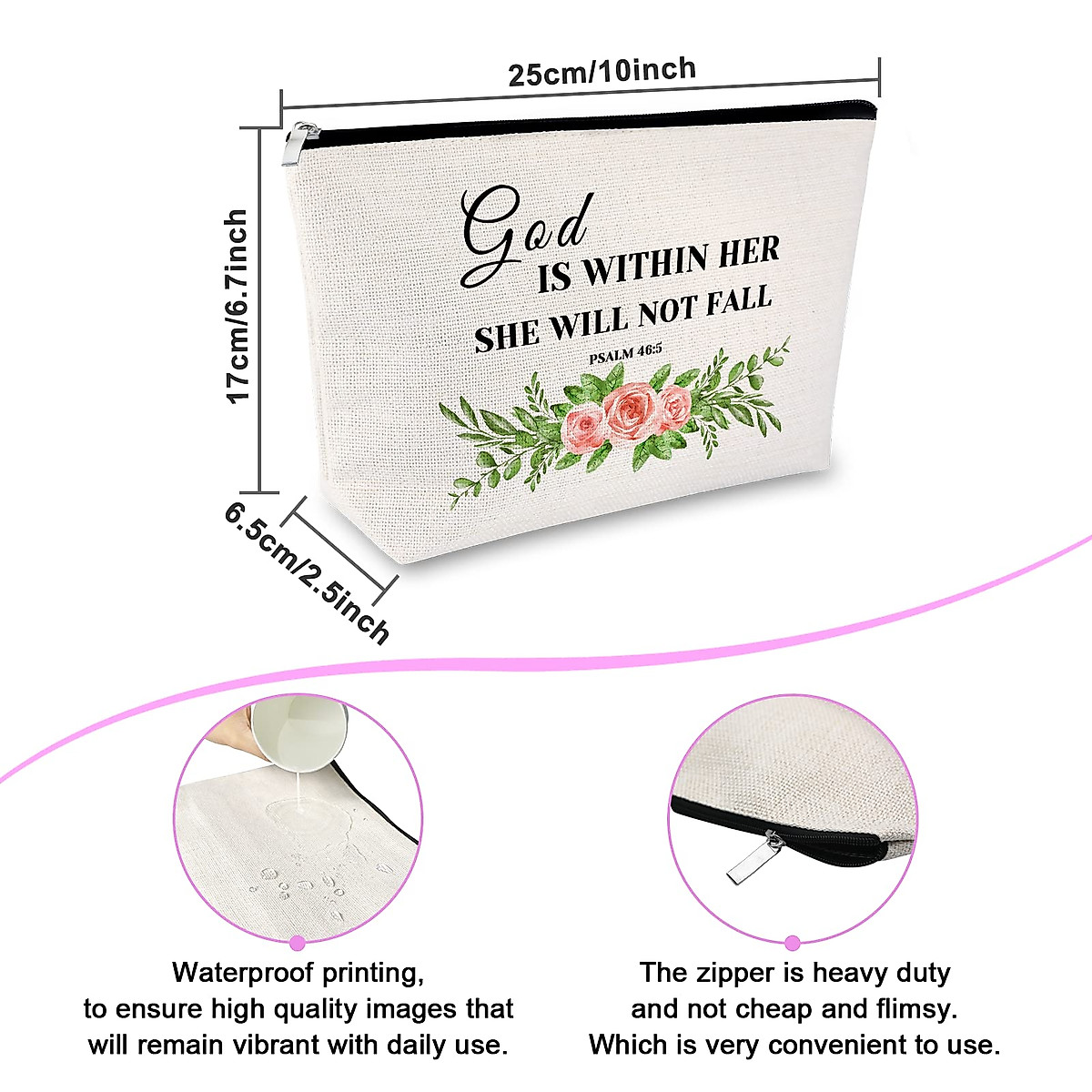 Sfodiary Motivational Gift for Women Makeup Bag Religious Gift for Sister Bible Verse Gift Cosmetic Bag Birthday Gifts for Friend Encouragement Graduation Christmas Gift Travel Cosmetic Pouch