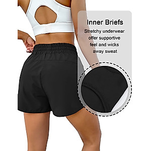 BMJL Women's Running Shorts High Waisted Athletic Shorts Summer Gym Workout Short with Zipper Pockets(M,Black2)