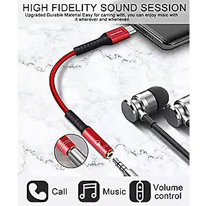 USB C to 3.5mm Female Audio Adapter, Bezokable Type C Headphone Adapter Hi-Res DAC Audio Jack Adapter for iPhone 15, Samsung Galaxy S22 S21 S20 S10 S9 Plus/Ultra, Note 10, iPad Pro, Pixel(red)