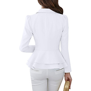 FLITAY Womens Business Solid Lapel Notched Fashion Blazer Casual Ruched Blazer Coat White M