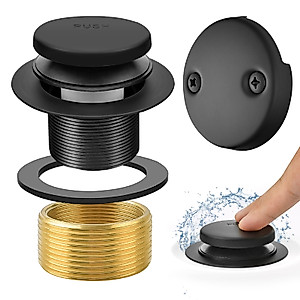 YGboost Matte Black Tub Drain Overflow Kit - Universal Bathtub Drain Replacement with 2-Hole Overflow Faceplate Set, Tip-Toe Conversion Kit, Fine & Coarse Thread