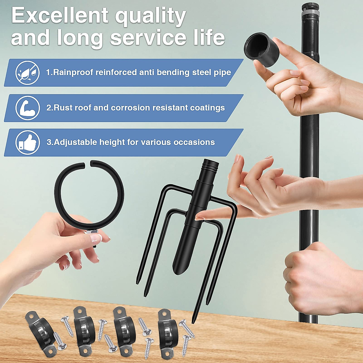 SEEYANG String Light Poles – 1 Pack 10 Ft Poles for Outdoor String Lights, Patio Light Poles for Outside, Light Poles for Outside String Lights Suit for Yard Patio Wedding Party