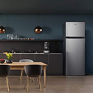 Galanz GLR12TS5F Refrigerator, Dual Door Fridge, Adjustable Electrical Thermostat Control with Top Mount Freezer Compartment, 12.0 Cu.Ft, Stainless Steel, 12