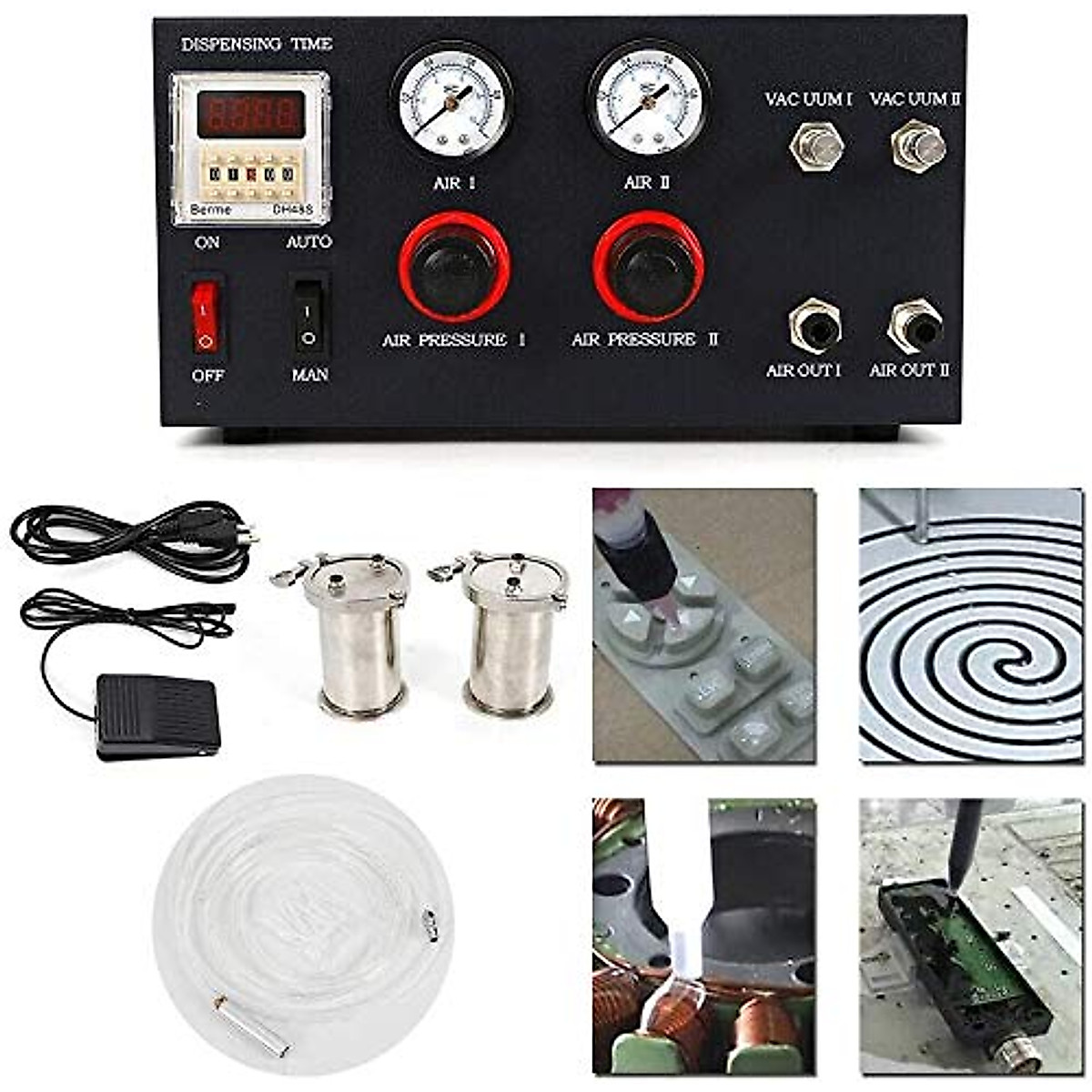 AB Adhesive Vuccum Glue Dispenser Machine AC 110V Semi-auto Digital Glue Dispenser with 2X500ml Stainless Steel Tanks and Foot Pedal Control Mode,Paste Liquid Adhesive Controller Dropper Machine