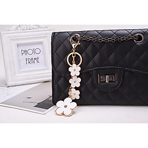 Giftale Women's Flower Bag Charms White Enameled Keychain Purse Accessories,#526-1D