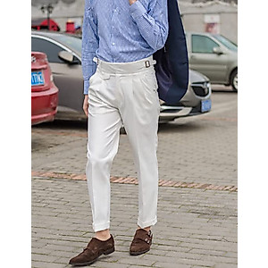 SNOLY Men's Spring Fall Retro Cotton Tapered Leg Flat Front Chino Pant Straight Western Gurkha Pants (as1, Alpha, m, Regular, Regular, White, Regular)