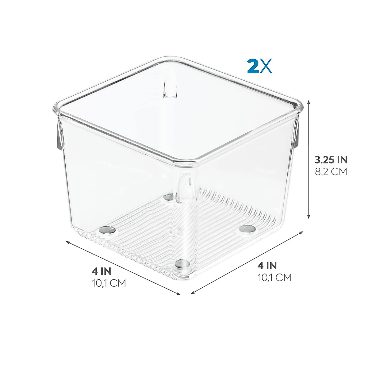 iDesign Linus Plastic Kitchen Drawer Organizer for Silverware, Spatulas, Cutlery, Gadgets, Office Supplies, Cosmetics, 4" x 4" x 3", Set of 2, Clear