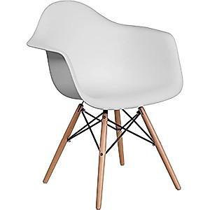 Flash Furniture 2 Pack Alonza Series White Plastic Chair with Wooden Legs