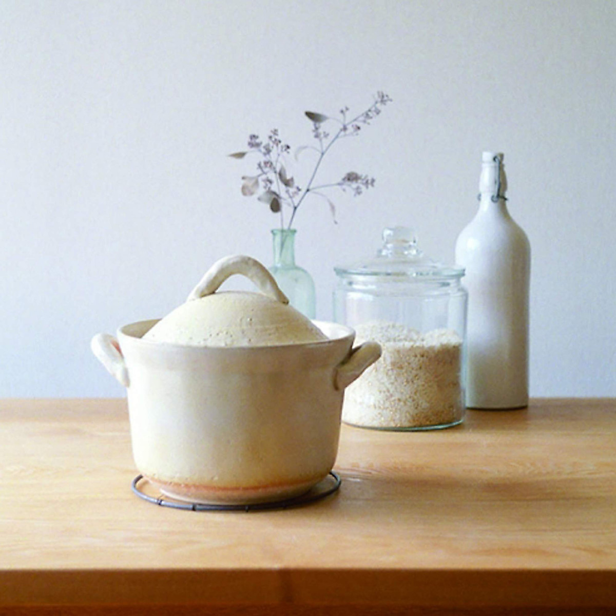 Japanese Donabe Cocer Rice Cooking Pot, 3 Go, 2200cc, White