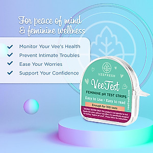 VeeFresh VeeTest Vaginal pH Test Strips - 100-Piece Accurate and Easy to Use pH Balance Test Strips for Women, Compact and Discreet Vaginal pH Tester for Feminine Health Monitoring