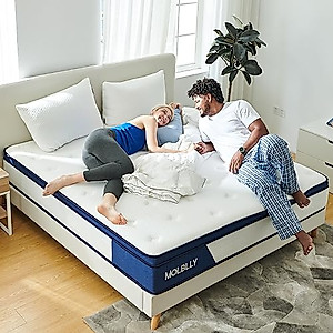 Molblly 14 Inch Hybrid Mattress with Gel Memory Foam, Motion Isolation Individually Wrapped Pocket Coils Mattress, Pressure Relief, Back Pain Relief& Cooling Queen Size Bed Mattress.