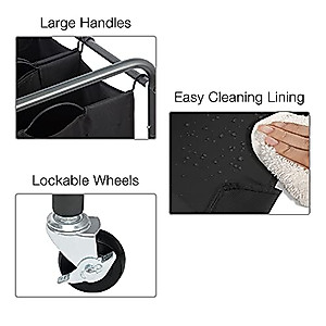 STORAGE MANIAC Laundry Sorter, Laundry Divider with Side Pockets, Multi Laundry Separator Hamper with Removable Bags and Rolling Lockable Wheels, Laundry Organizer Hamper, 4 Section Black