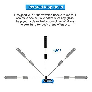 JUSTTOP Windshield Cleaning Tool, Car Window Cleaner with Unbreakable Extendable Long-Reach Handle and Washable Reusable Microfiber Cloth, Car Exterior Accessories, Blue