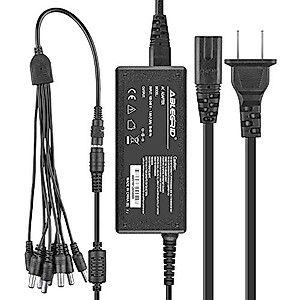 ABLEGRID Charger Compatible with Swann Lorex Q-See Security Camera 12V 5A 60W 2-Prong Plug AC to DC 2.5x5.5mm w/8-Way Power Splitter Cable Power Supply for CCTV Security Camera DVR, LED Strip Lights