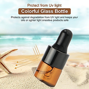 30Pcs Amber Glass Dropper Bottles Mini Empty Sample Vials Essential Oil Dropping Bottles Perfume Jars Cosmetic Container with Glass Eye Dropper and Black Caps (1ml)