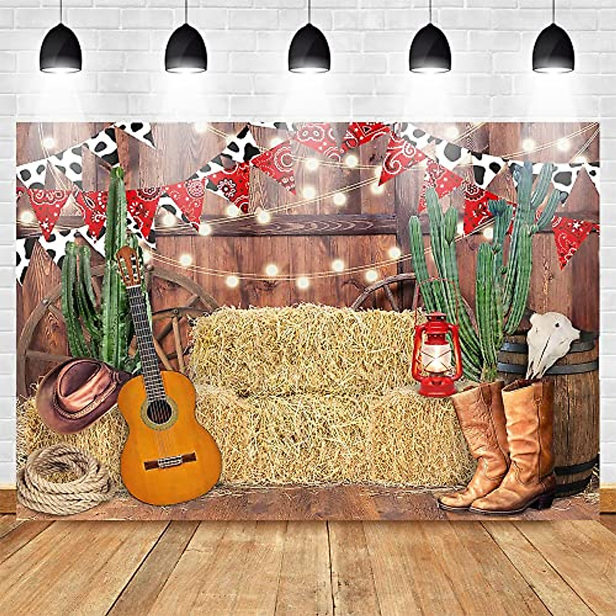 Mocsicka Western Cowboy Photography Backdrop Rustic Wooden Barn Background for Portrait Wild West Birthday Party Cake Table Decoration Banner Photo Booth Props (7x5ft)