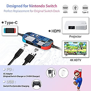 Mini Switch Dock for Nintendo,Portable TV Docking Station Replacement for Nintendo Switch Dock with HD and USB Port,Suitable for Travel Party-Neon Blue/Red