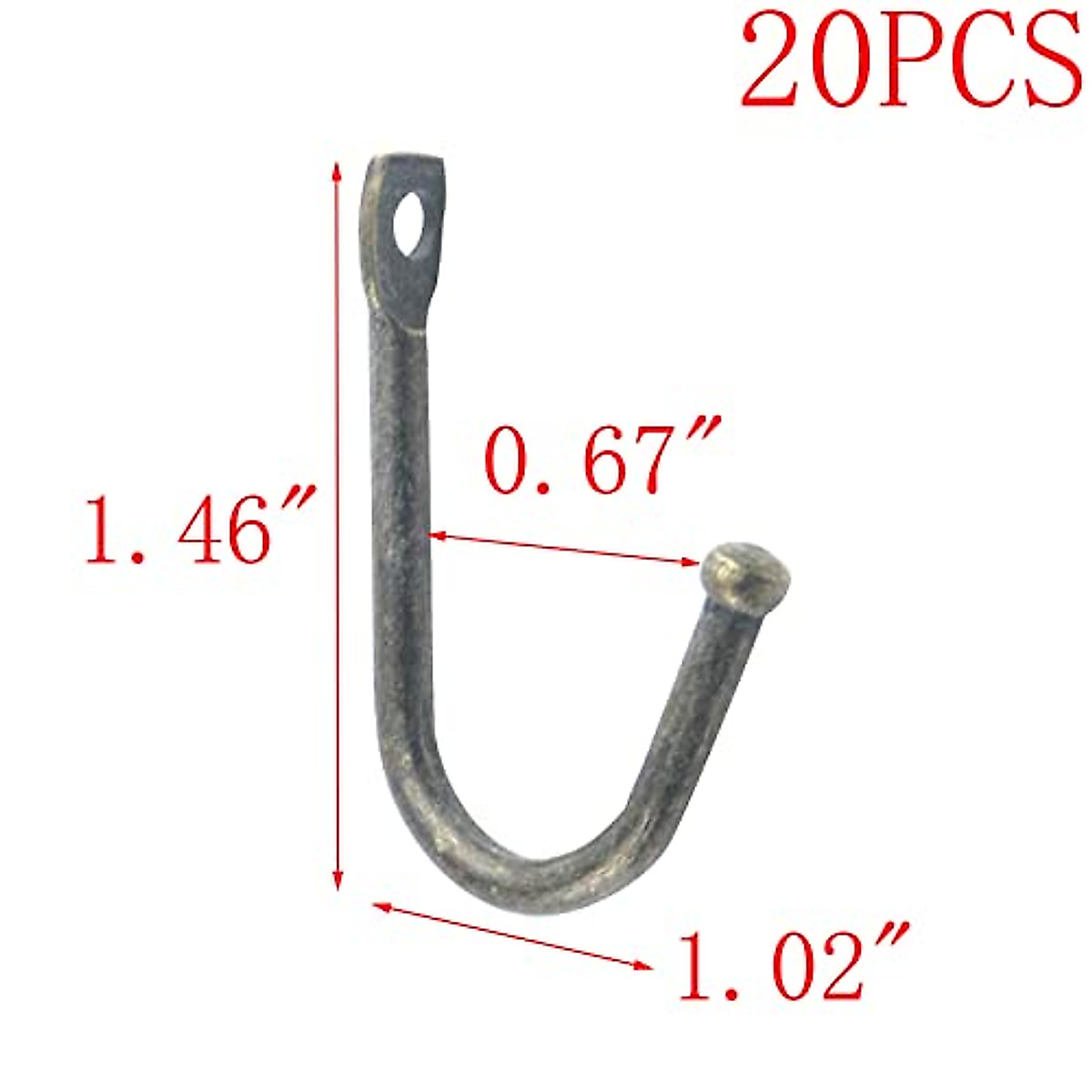 MY MIRONEY Early American Single Prong Iron Hooks Rustic Coat Hook Decorative Colonial Wall Hooks Multi-Purpose Hanging Hooks with Screws Pack of 20