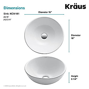 Kraus KCV-141 White Round Ceramic Bathroom Sink 15.7 Inch
