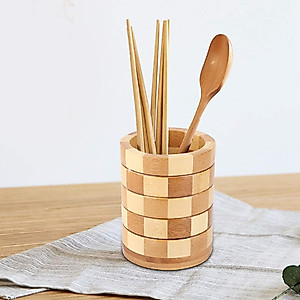 Bamboo Utensil Holder for Countertop, Flatware Silverware Caddy Chopstick Cutlery Holder Utensil Organizer for Spoons Forks Knifes