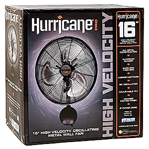 Hurricane Wall Mount Fan - 16 Inch, Pro Series, High Velocity, Heavy Duty Metal Wall Mount Fan for Industrial, Commercial, Residential, and Greenhouse Use - ETL Listed, Black