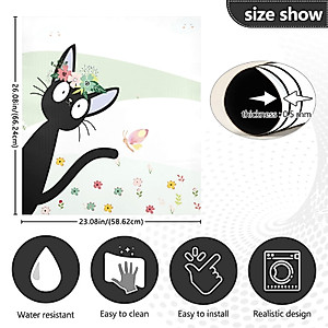 Black Cat Cute Dishwasher Magnet Cover Front Door Spring Flower Kitty Decorative Refrigerator Covers Magnetic Sheet Sticker Wash Machine Fridge Panel Decal for Kitchen Appliance 23x26 in