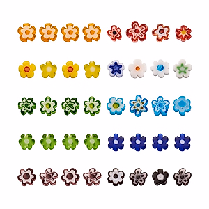 Cheriswelry 300Pcs Millefiori Lampwork Glass Beads Flat Flower Glass Beads Millefiori Loose Spacer Beads 4-7.2mm for DIY Necklace Bracelet Earring Jewelry Making Handmade Crafts