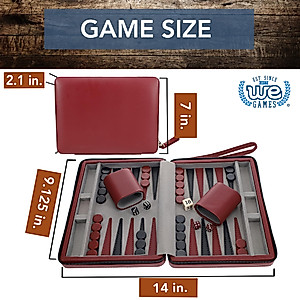 WE Games Backgammon Set, Board Games for Adults - Travel Games - Magnetic with Burgundy Leatherette Backgammon Board and Carrying Strap - Travel Backgammon Sets for Adults