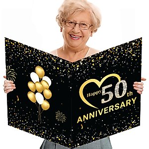 Jumbo 50th Anniversary Card with Envelope, Giant Anniversary Party Greeting Card, Extra Large Guest Book Message Greeting Cards,Big Anniversary Card for Women Men,Happy Anniversary Party Decorations