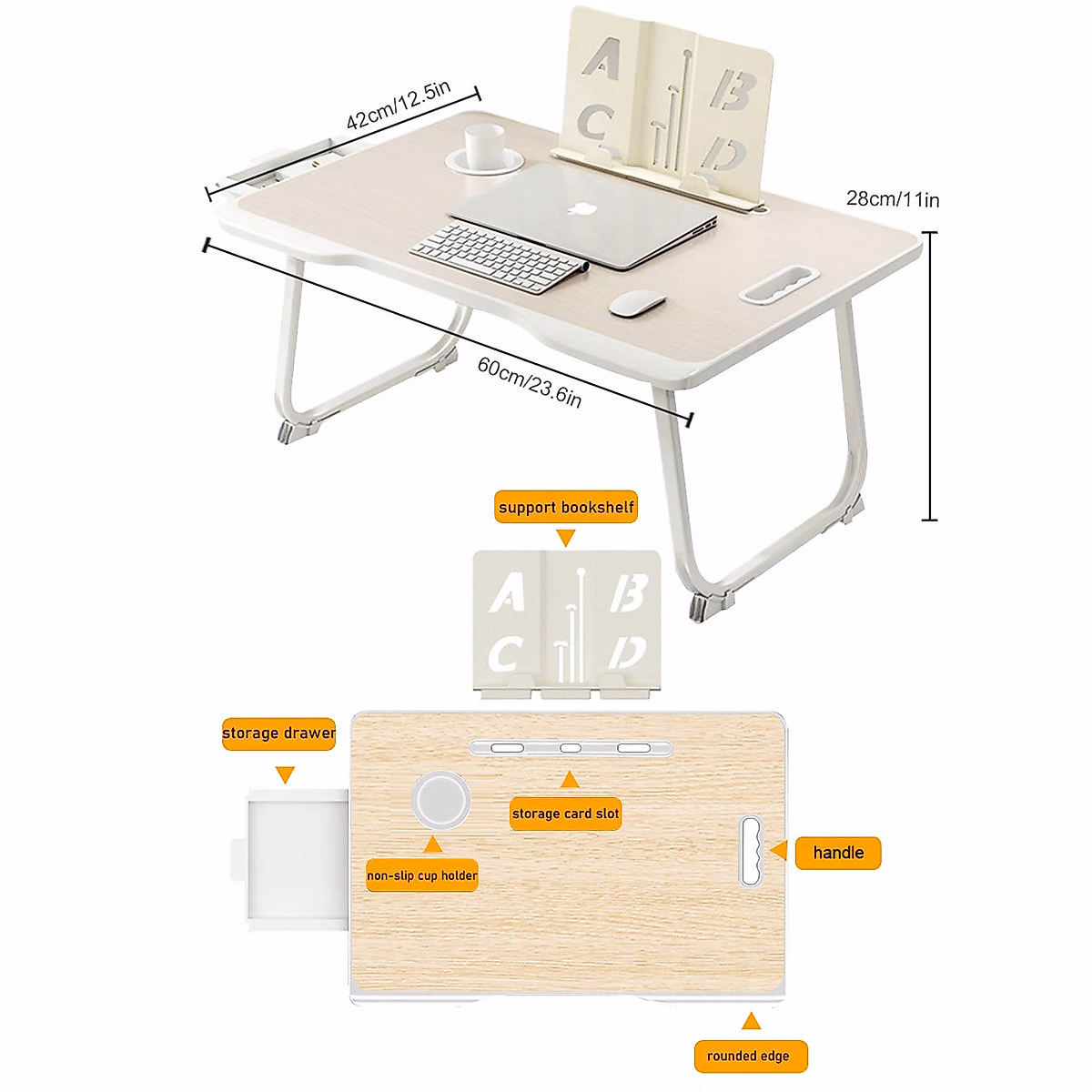 Laptop Desk Tray Foldable,Asltoy Laptop Desk with Drawer Book Stand Lap Desk for Bed Laptop Bed Tray Lap Table Adjustable,Notebook Desk Laptop Table Portable Notebook Tablet Table for Couch (Beige)