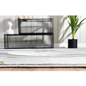 Abani 7' 9" x 10' 2" (8x10) Grey & Gold Metallic Contemporary Ribbon Area Rug, Rugs Swirl Design Neutral Non-Shed Bedroom Rug