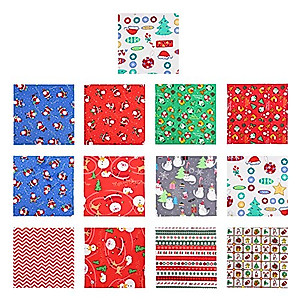 Healifty Christmas Fabric 13Pcs Christmas Cotton Fabric Bundles Patchwork Precut Fabric Scraps Quilting Fabric Sheets for DIY Christmas Stocking Tree Wreath Doll Quilted Fabric Drapery