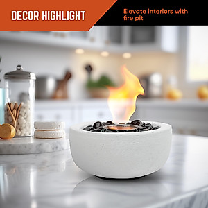 Table Top Firepit, Indoor Outdoor Fire Pit Tabletop & Mini Fireplace - Elegant Fire Bowl for Table, Fire Pit Tabletop Coziness White Pit