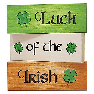 JennyGems St Patricks Day Decorations, Luck of the Irish, St Patricks Day Tiered Tray Decor, 3 Piece Wooden Block Set, Irish Decor, Irish Gifts, Made in USA