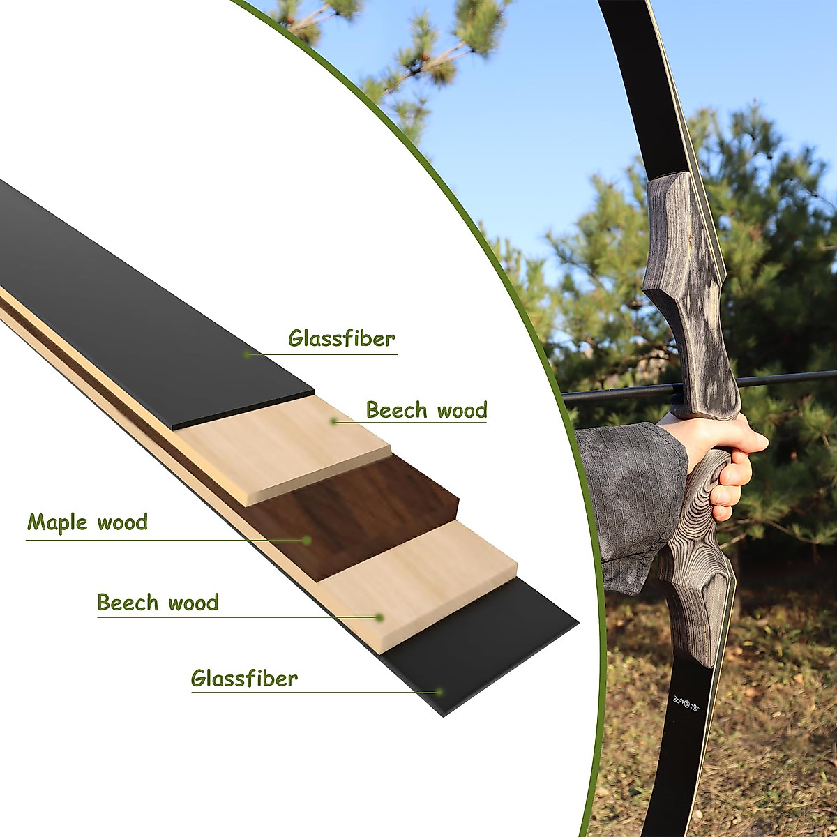 D&Q 60'' Archery Bow and Arrow Set for Adults, Hunting Bow, Recurve Bows for Adults Right Hand, Black Hunter Longbow Bow and Arrow Adult Beginner, Archery Set with 12pcs Fiberglass Arrows (50lbs)