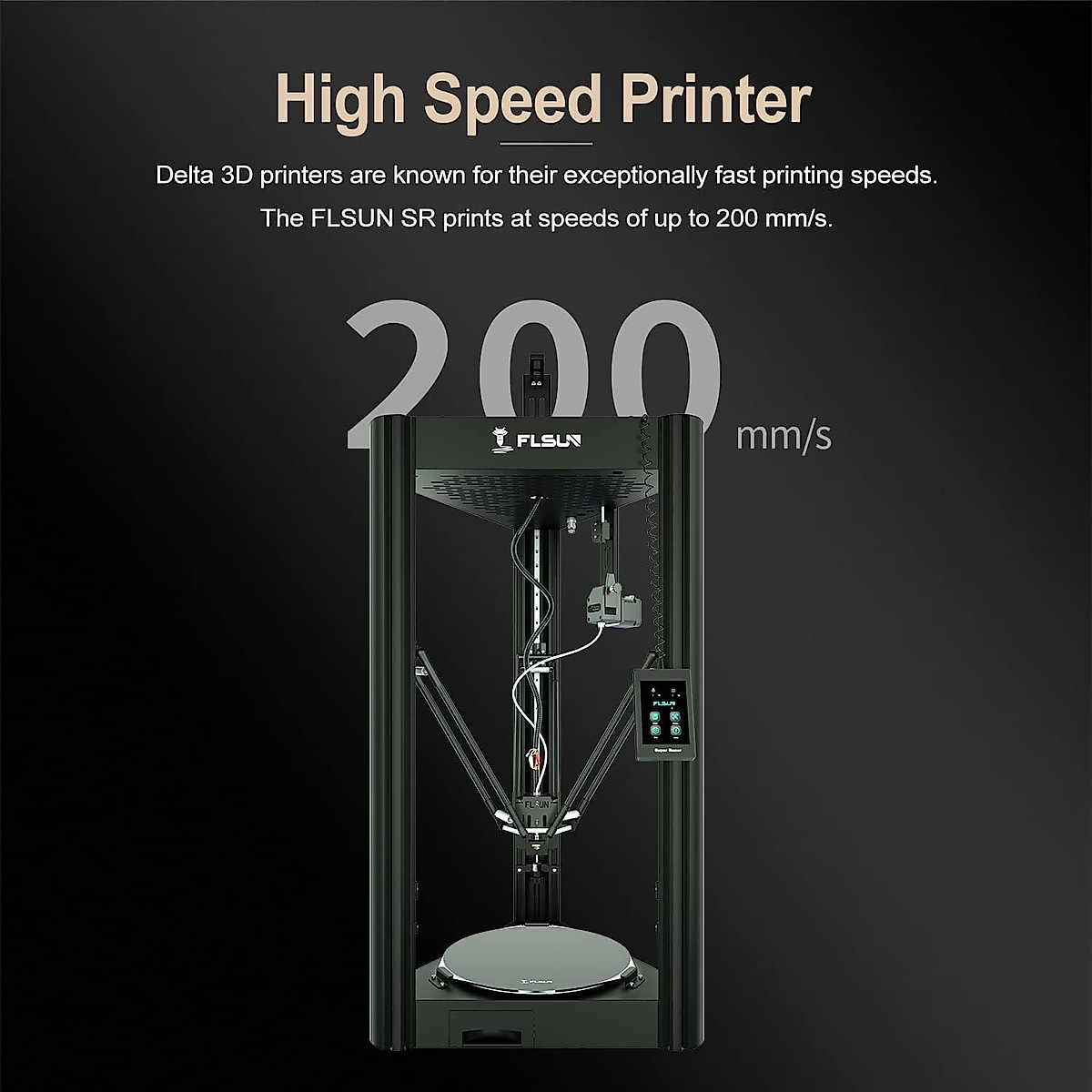 FLSUN Super Racer - 200 mm/s fast 3D printer, 2800 + mm/s², FDM Delta 3D printer with self-leveling resume 1.75 PLA DIY 3D printers print size Φ260 x 330 mm. (SR)